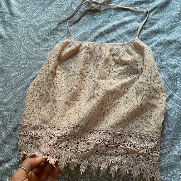 Tobi | Tops | Pale Pink Lace Tobi Halter Tie Cropped Top | Poshmark